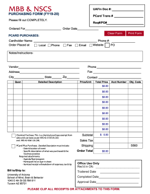 Fillable Online pcard purchase authorization form - fso.arizona.edu Fax ...