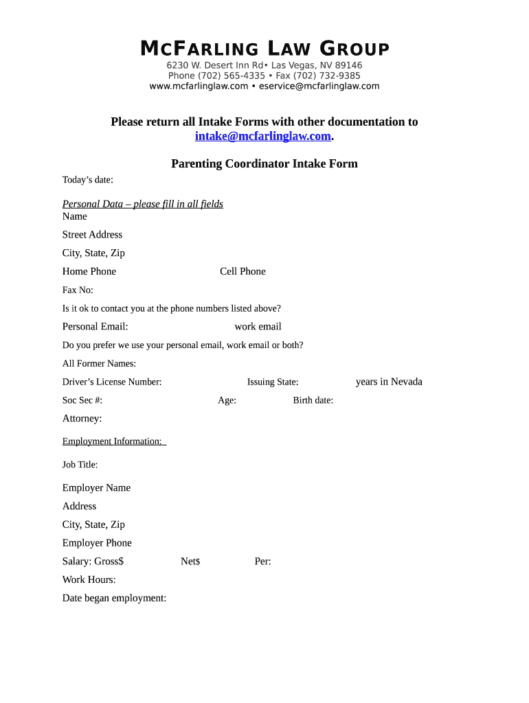 Parenting Coordinator Intake Doc Template | pdfFiller