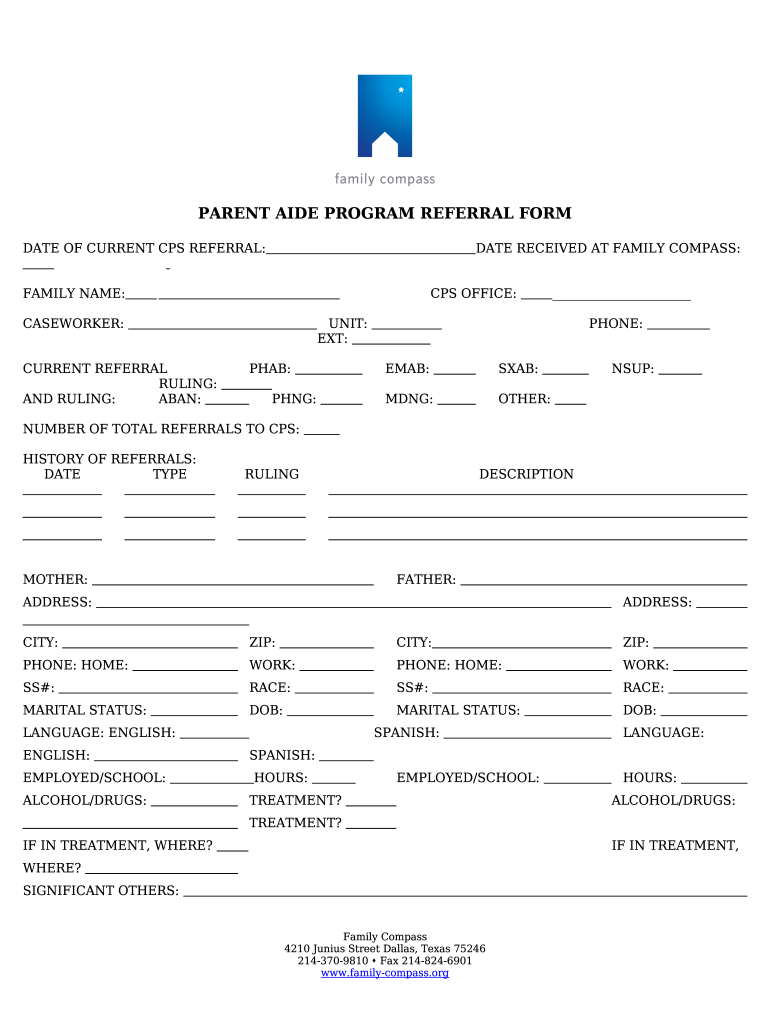 PARENT AIDE PROGRAM REFERRAL Doc Template | pdfFiller