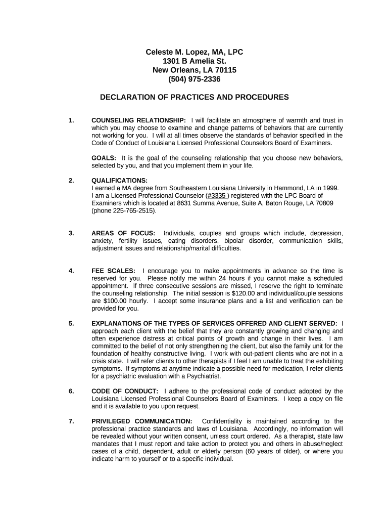 Lopez, MA, LPC Doc Template | pdfFiller