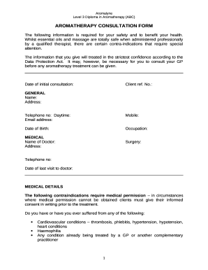 aromatherapy massage consultation Doc Template | pdfFiller