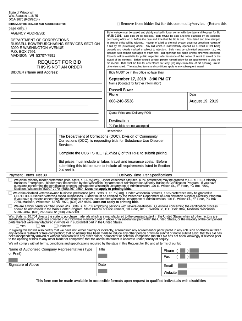 Request for Bid ( DOA-3070) - VendorNet Doc Template | pdfFiller