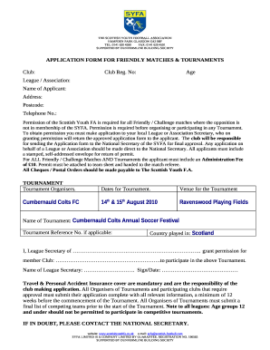 APPLICATION FOR FRIENDLY MATCHES ... Doc Template | pdfFiller