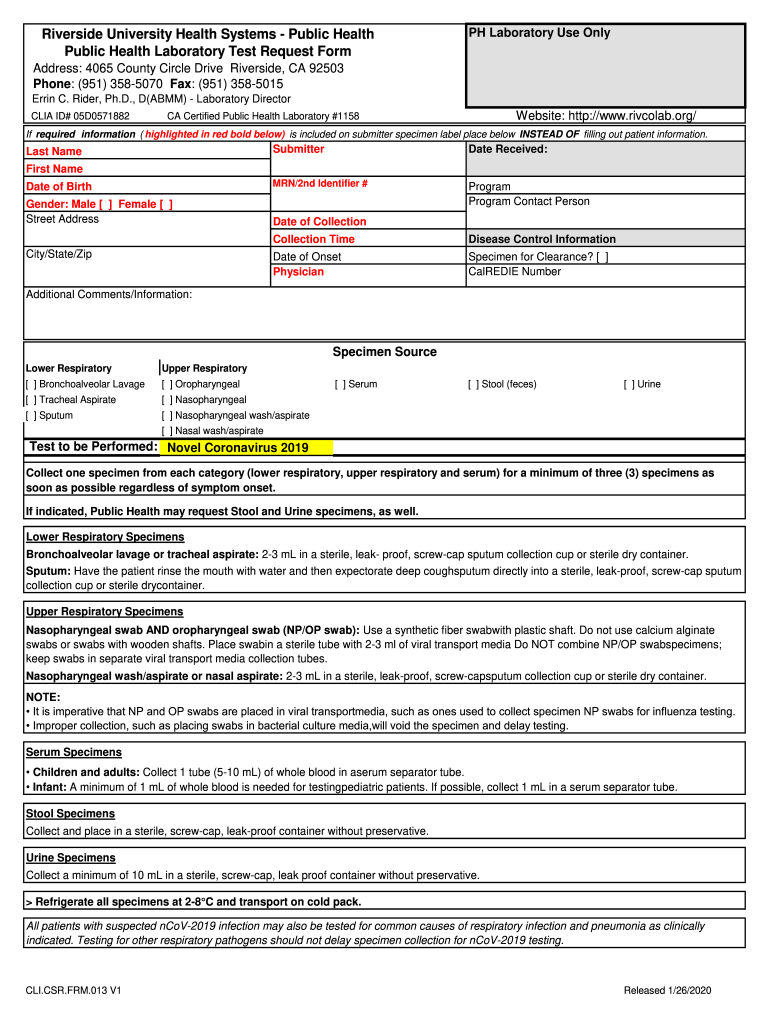 Fillable Online Services - Riverside County Public Health Laboratory ...
