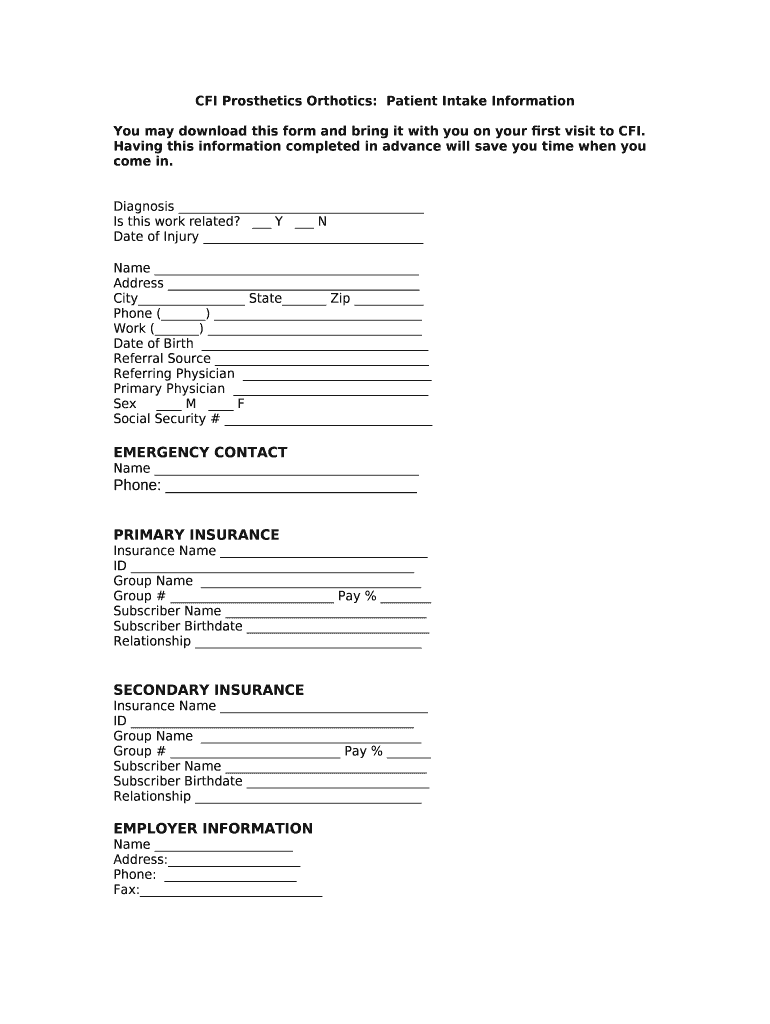 CFI Prosthetics Orthotics Doc Template | pdfFiller