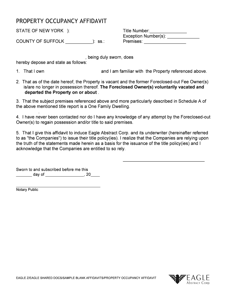 Fillable Online PROPERTY OCCUPANCY AFFIDAVIT.doc Fax Email Print ...