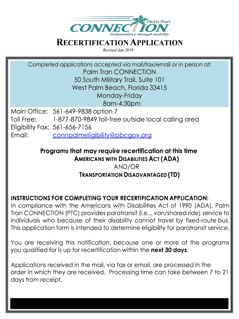Fillable Online Paratransit Eligibility Application - Palm Beach County ...