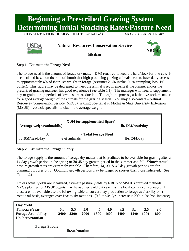 Prescribed Grazing Job Sheet - eFOTG - USDA Doc Template | pdfFiller
