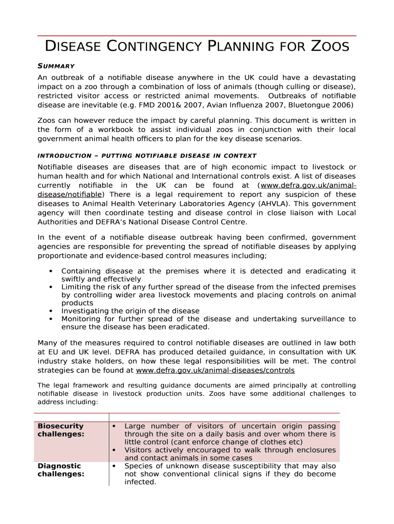 Contingency plan for exotic notifiable diseases of animals ... Doc ...