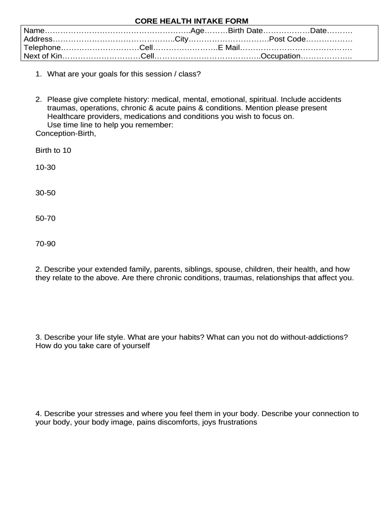 Institute for Integrative Health-Intake Doc Template | pdfFiller