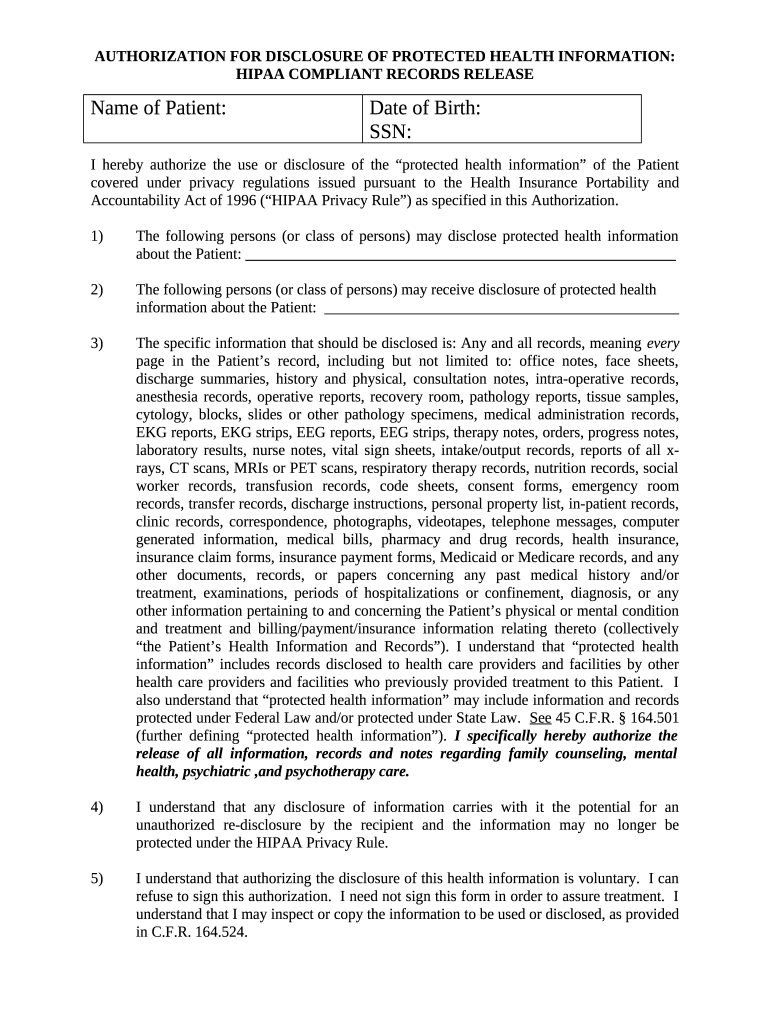 AUTHORIZATION FOR DISCLOSURE OF PROTECTED HEALTH INATION: Doc Template ...