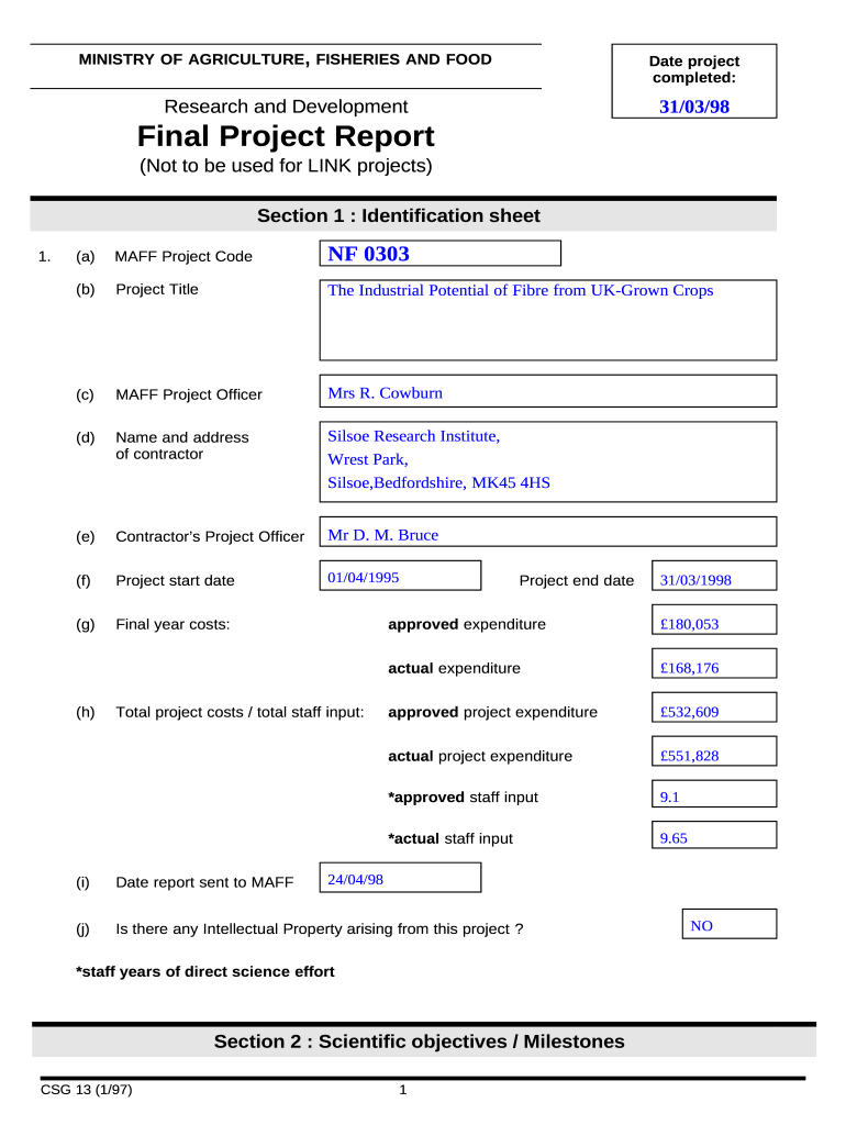 Research and Development 31/03/1999 Final Project Report Doc Template ...