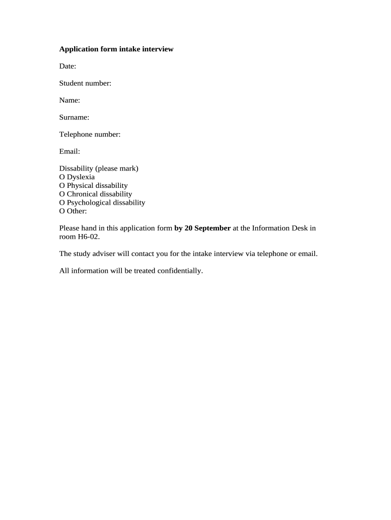 Application intake interview Doc Template | pdfFiller