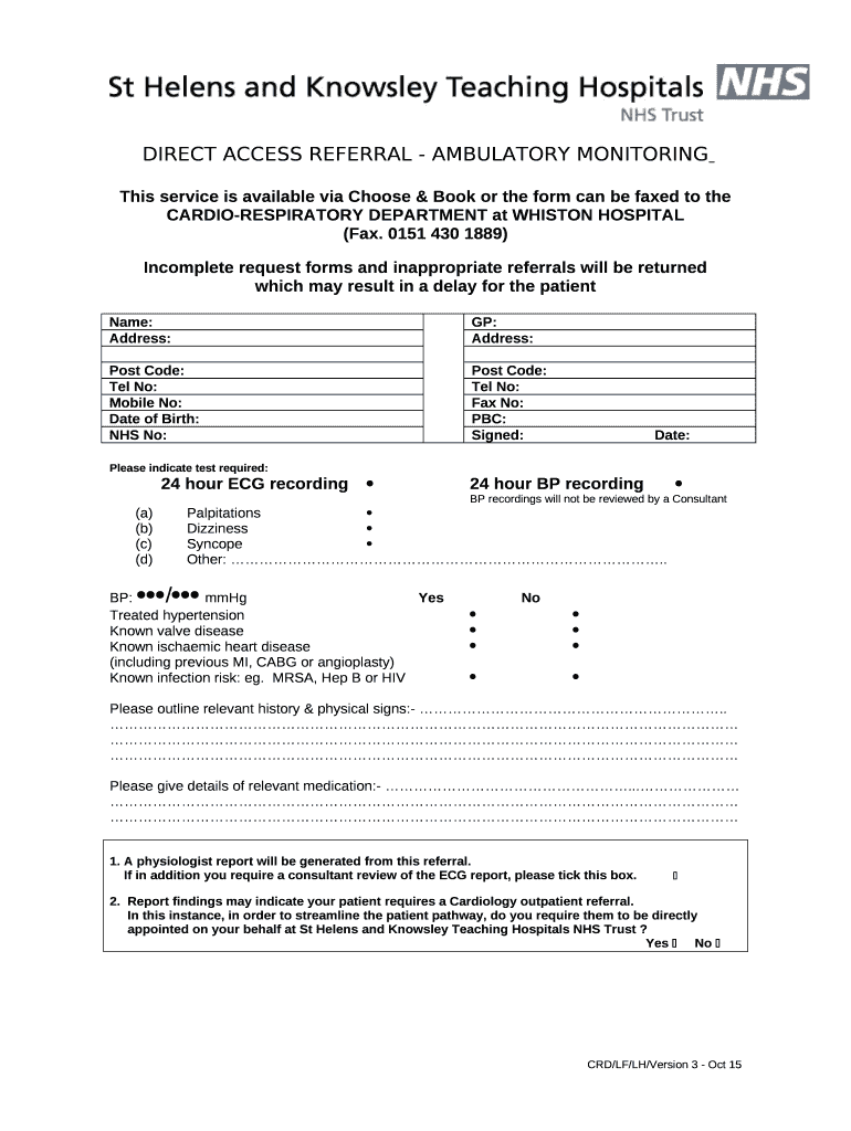 Newcastle Hospitals - Direct Access Referral s Doc Template | pdfFiller