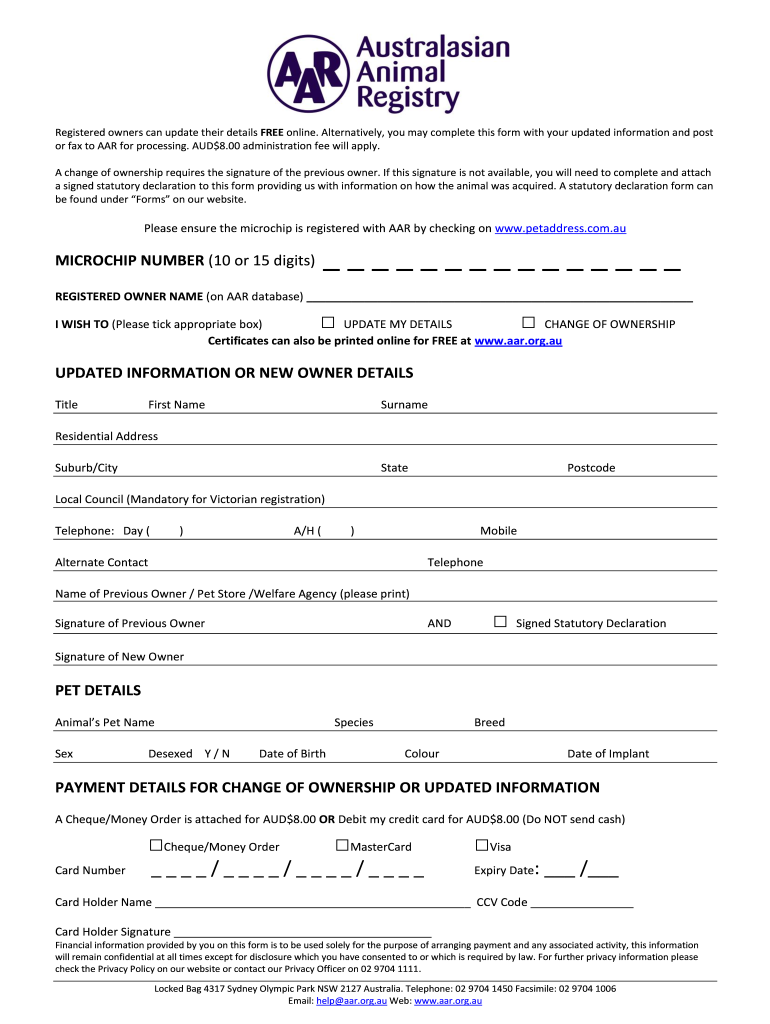 Fillable Online aar - Wodonga Dog Rescue, Home Page Fax Email Print - pdfFiller