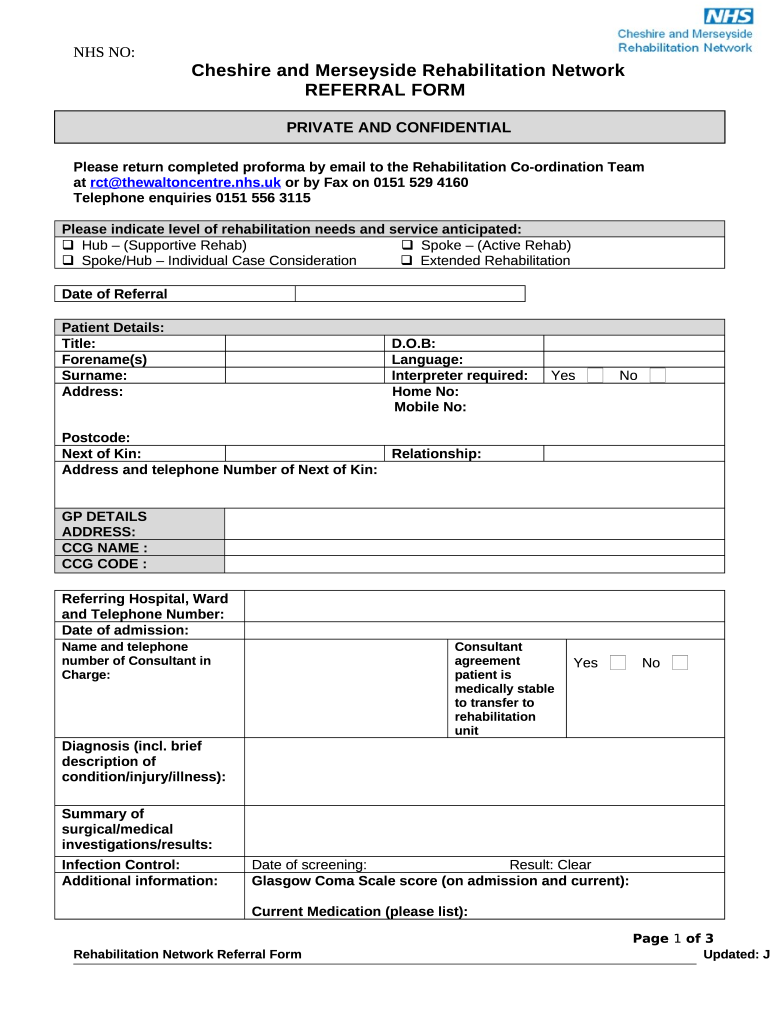 Major Trauma Centre Rehabilitation Prescription Doc Template | pdfFiller