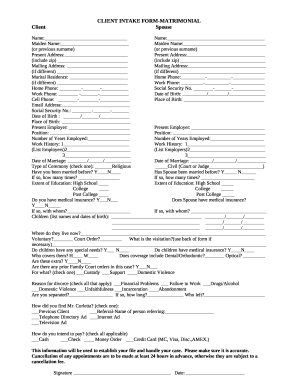 CLIENT INTAKE -MATRIMONIAL Doc Template | pdfFiller