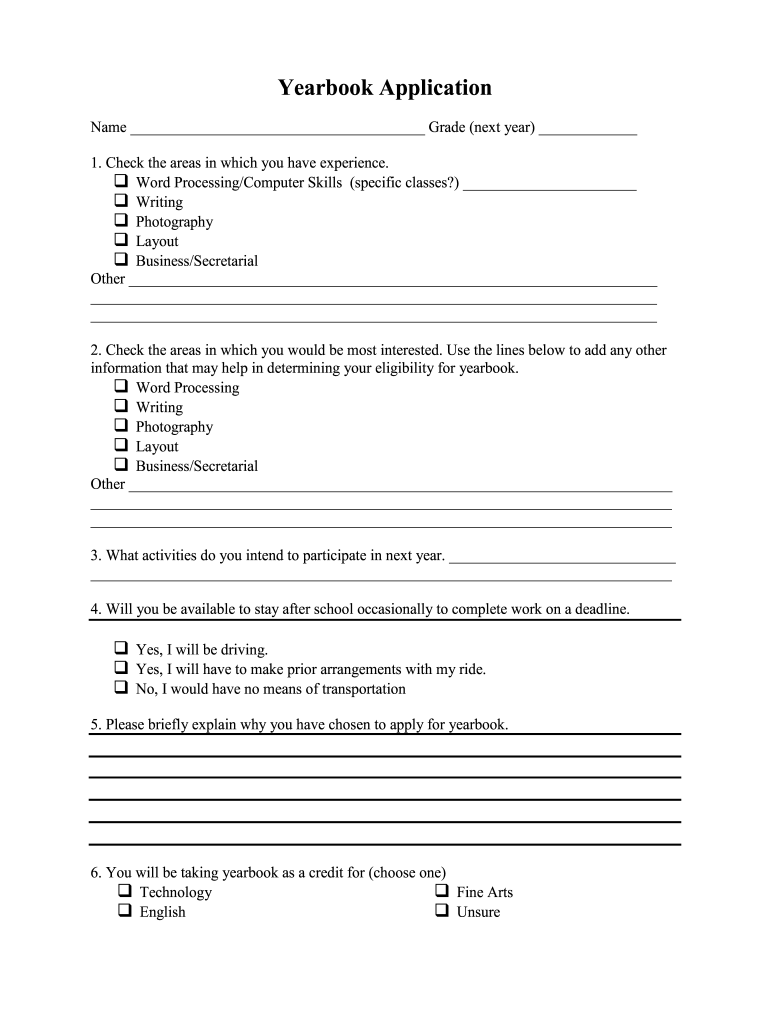 Fillable Online Yearbook Application - Grace Brethren Christian School Fax Email Print - pdfFiller
