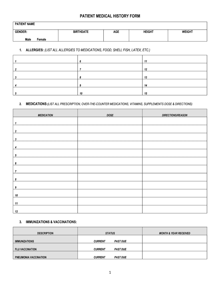 Fillable Online Allergy Patient Medical History Form - Medical Center ...