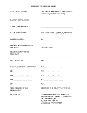 Fillable Online RECORDATION COVER SHEET TYPE OF INSTRUMENT: USE VALUE ...