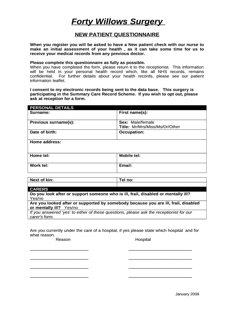 Ination for new patients wishing to ... - Forty Willows Surgery Doc Template | pdfFiller