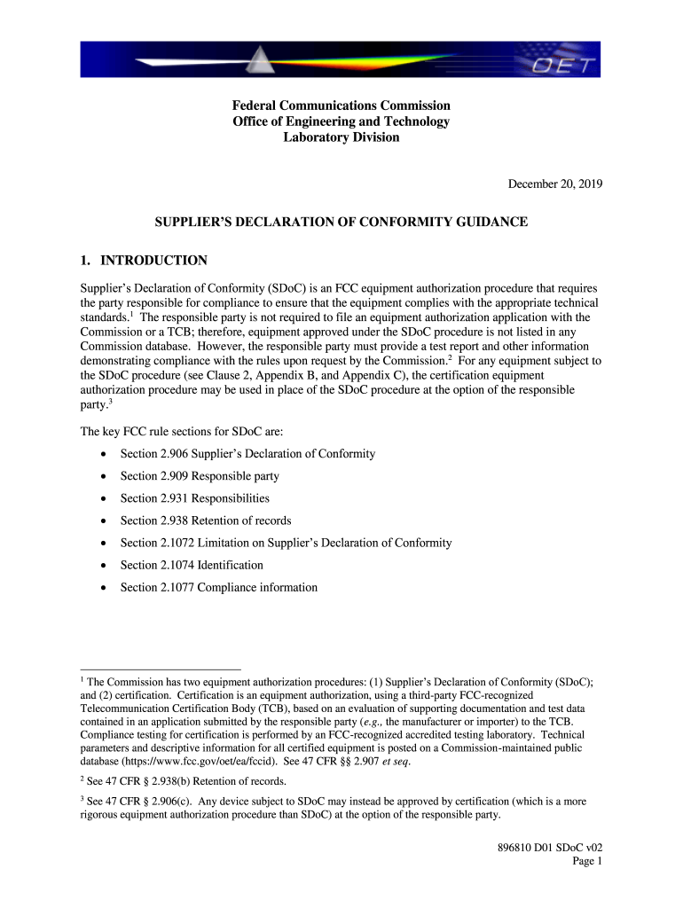 Fillable Online SUPPLIERS DECLARATION OF CONFORMITY GUIDANCE Fax Email ...