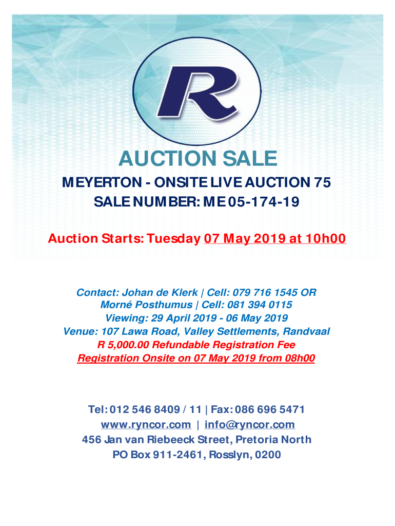Fillable Online ryncor auctioneers randvaal Fax Email Print - pdfFiller