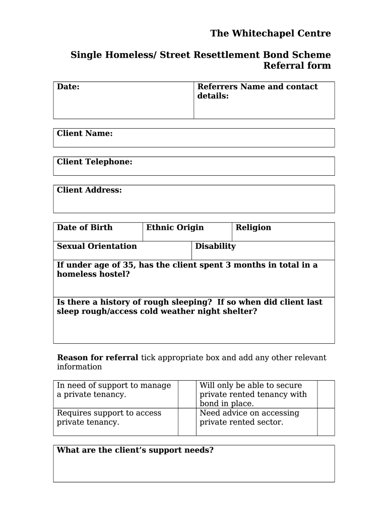 Street Resettlement and Bond Scheme Referral Doc Template | pdfFiller