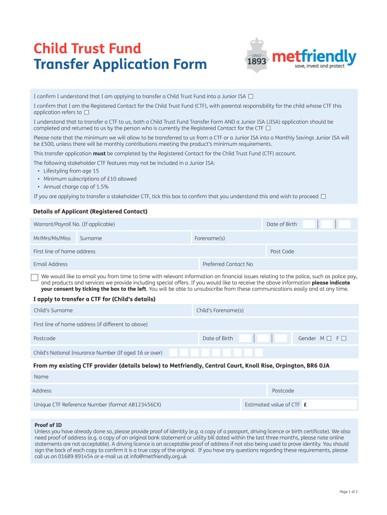 Fillable Online Child Trust Fund to Junior ISA transfer form - AJ Bell Youinvest Fax Email Print ...