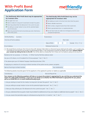 Fillable Online With-Profit Bond Application Form - Metfriendly Fax ...