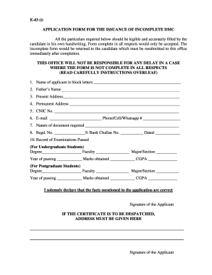Fillable Online E-43 APPLICATION FORM FOR THE ISSUANCE OF DMC ...