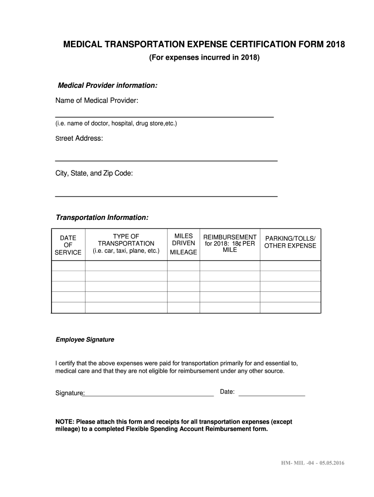 Fillable Online MEDICAL TRANSPORTATION EXPENSE CERTIFICATION FORM Fax ...