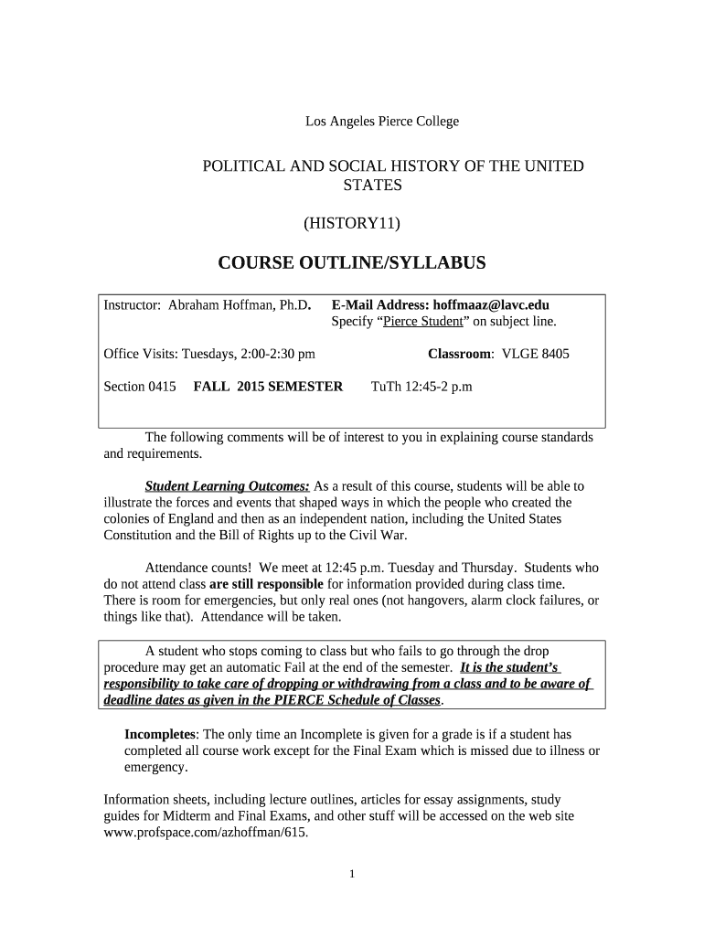 Course Outline syllabus PShare Pierce College Doc Template PdfFiller