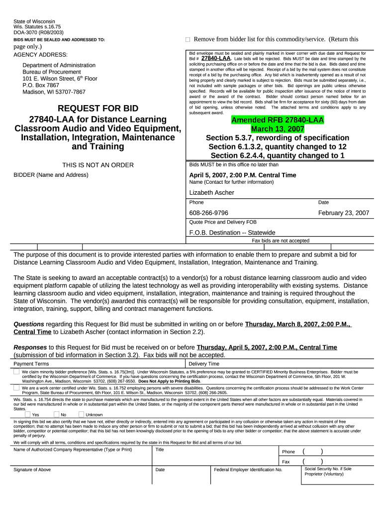 Bid envelope must be sealed and plainly marked in lower corner with due ...