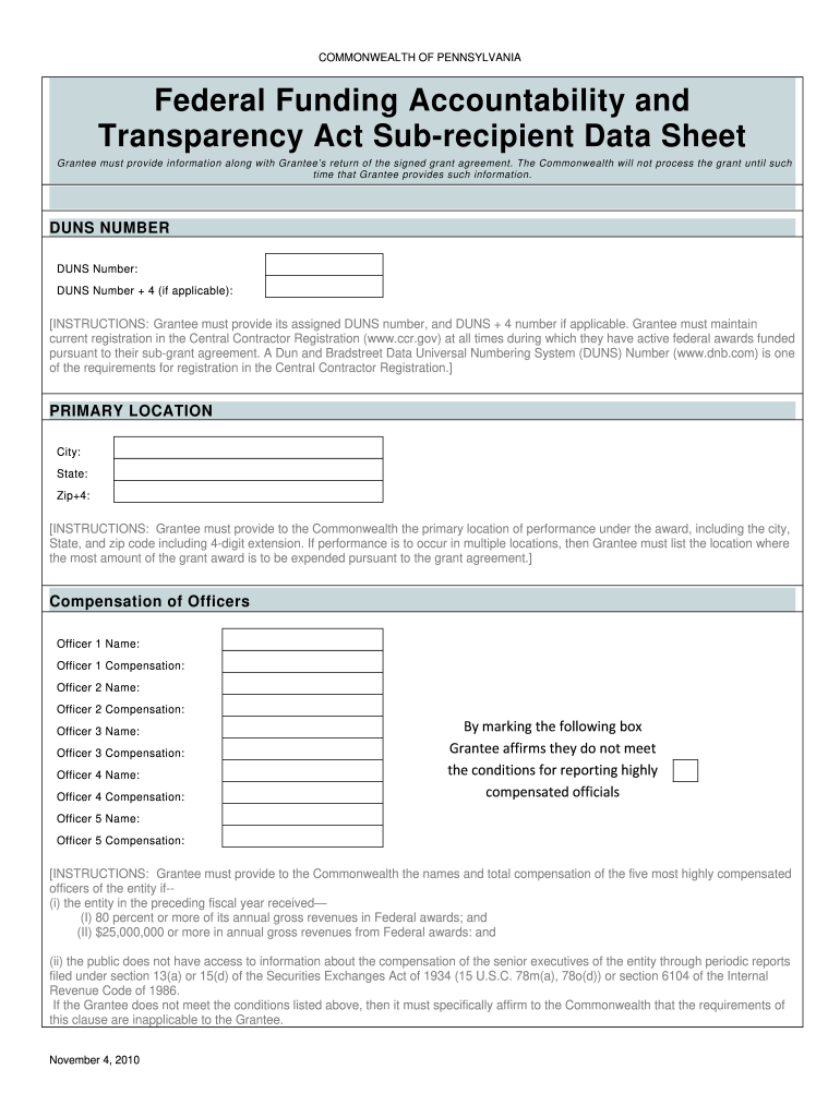 Fillable Online FFATA Data Sheet Fax Email Print - pdfFiller