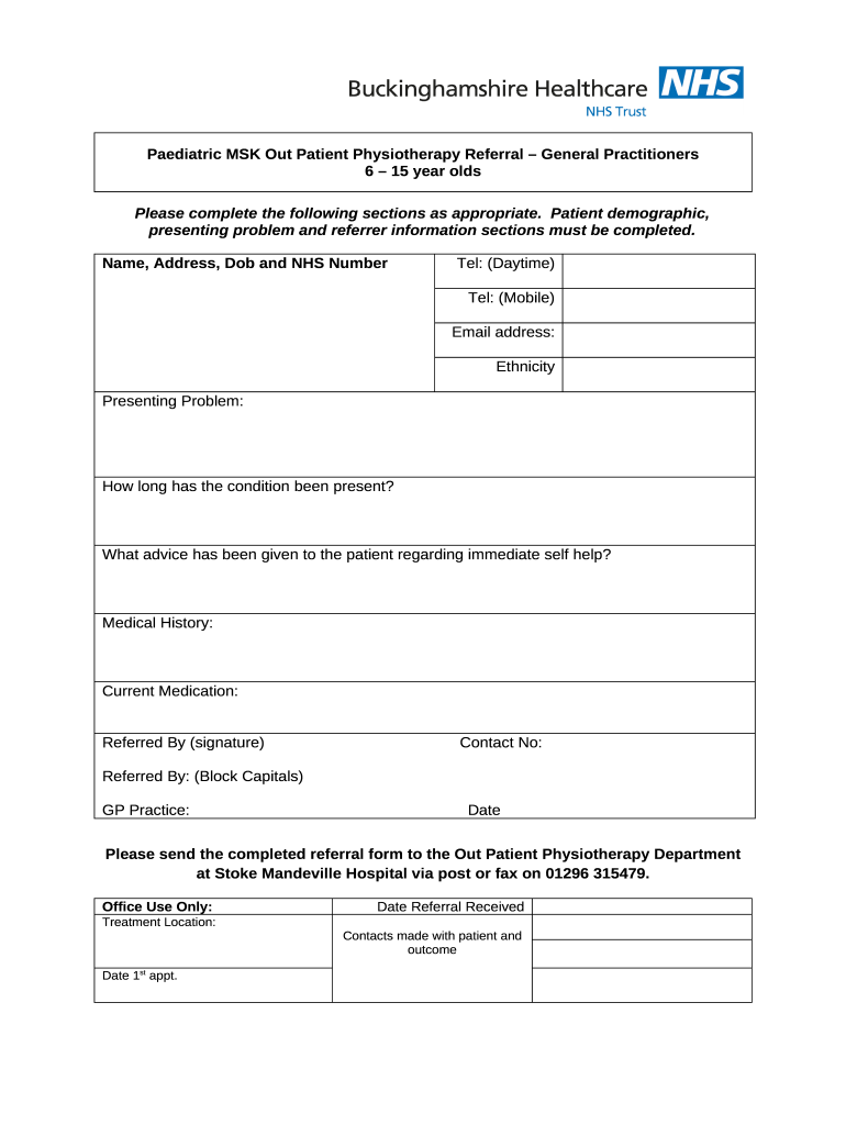 Paediatric MSK Out Patient Physiotherapy Referral General Practitioners ...