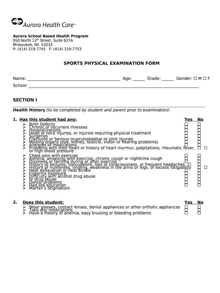 sports physical examination - School-Based Health ... Doc Template ...