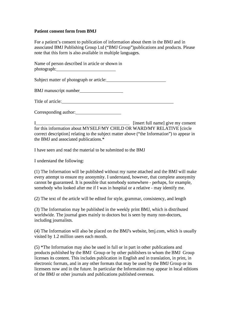 Bmj Consent - Fill Online, Printable, , Blank ... Doc Template | pdfFiller