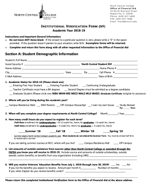Fillable Online Institutional Verification Form - North Central College ...