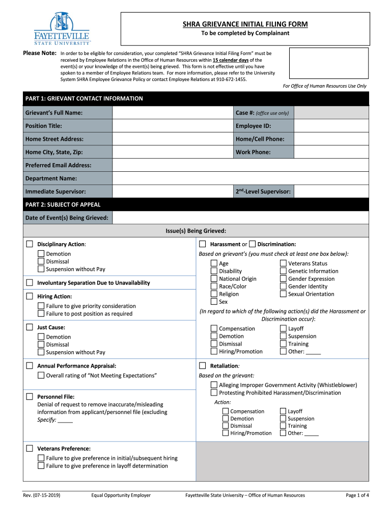 Fillable Online SHRA GRIEVANCE INITIAL FILING FORM To be completed by ... Fax Email Print ...