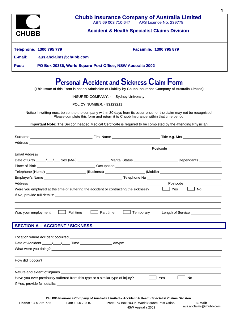 Chubb Expatriate Claim - Fill Online, Printable, ... Doc Template ...