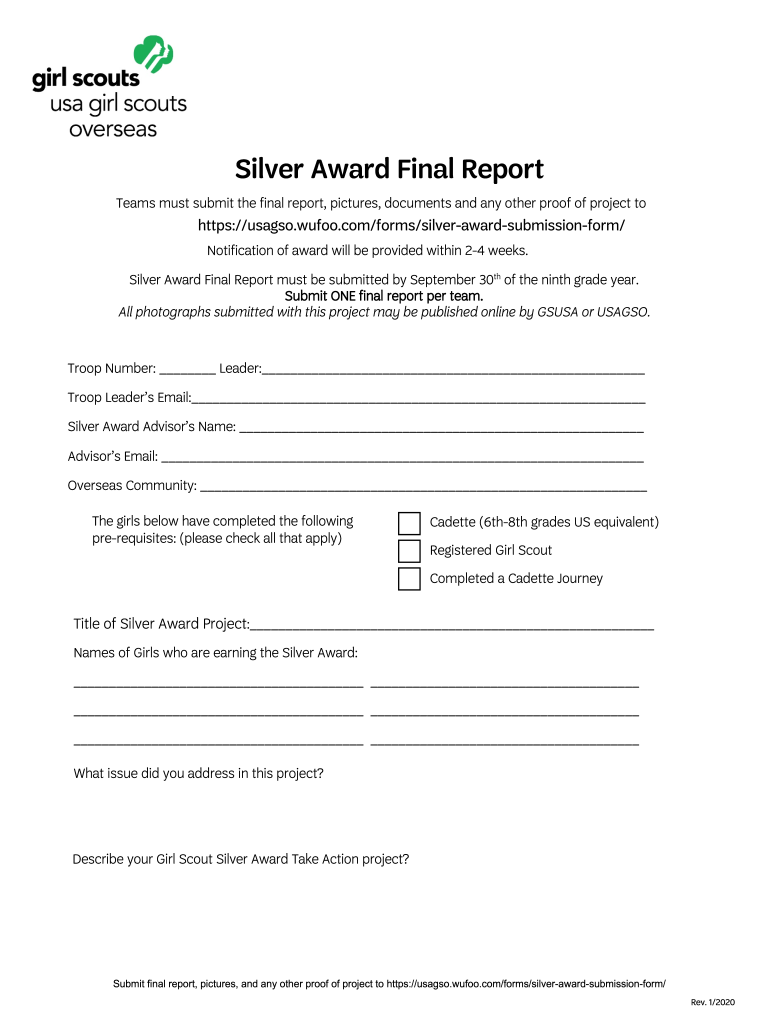 Fillable Online GSNC Silver Award Final Report Form for Girls - Wufoo ...