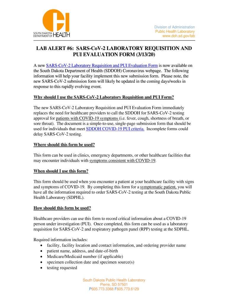 Fillable Online SARS-CoV-2 Laboratory Requisition and PUI Evaluation ...