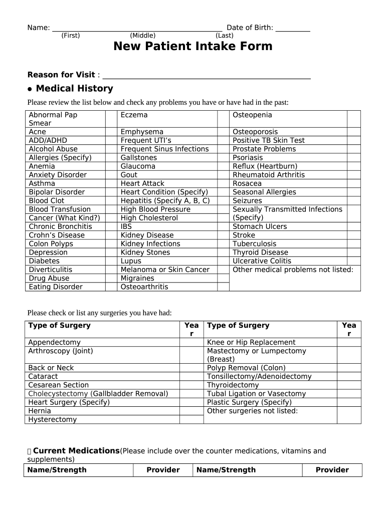 Sample New Patient Intake - National LGBT Health ... Doc Template ...