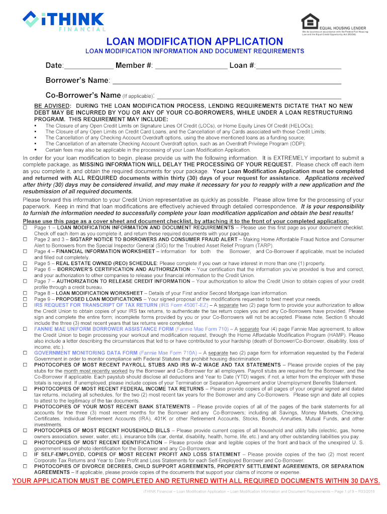 Fillable Online Loan Modification Application. Loan Modification ...