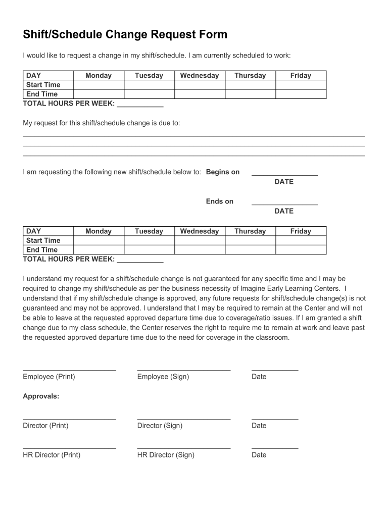Fillable Online Work schedule change request form template Fax Email ...