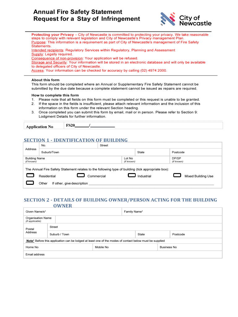 Fillable Online Annual Fire Safety Statement - Request for a Stay of ...