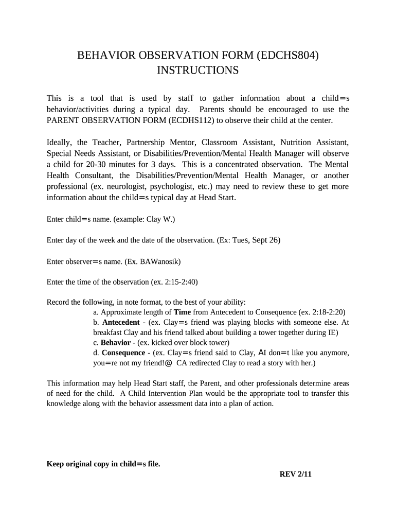 ECDHS804-Behavior Observation Doc Template | pdfFiller