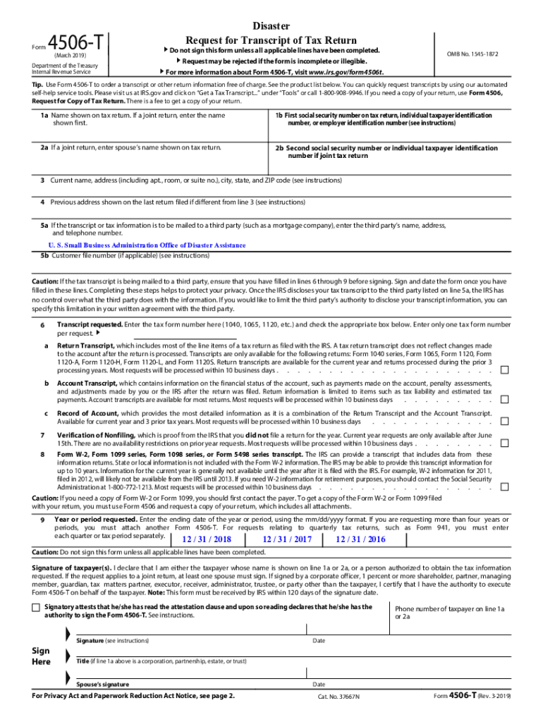 Sba 4506 T March 2019 Fill Out Sign Online DocHub