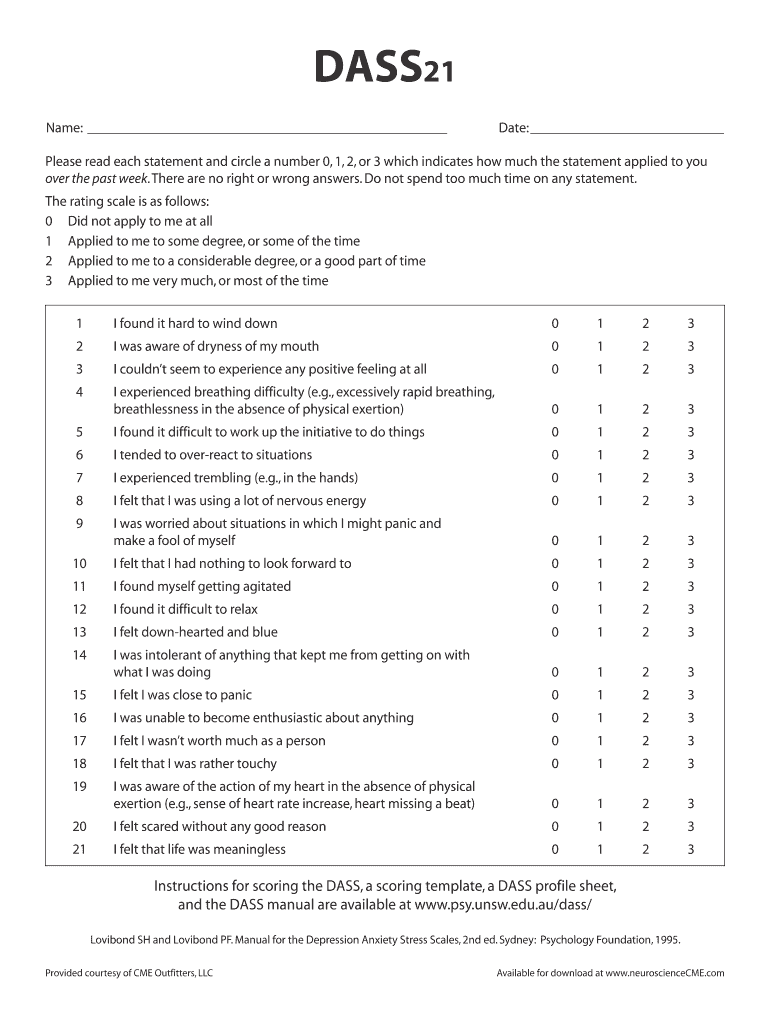 Fillable Online A Guide to the Depression, Anxiety and Stress Scale ...